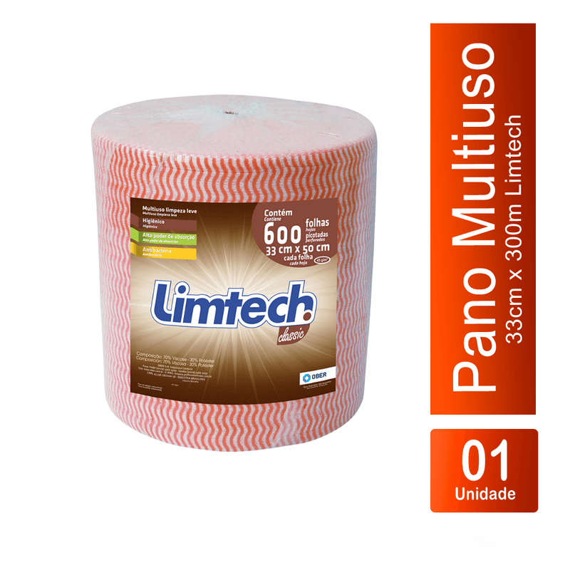 Pano Multiuso Laranja 33cmx300m Limtech - Braslimpo