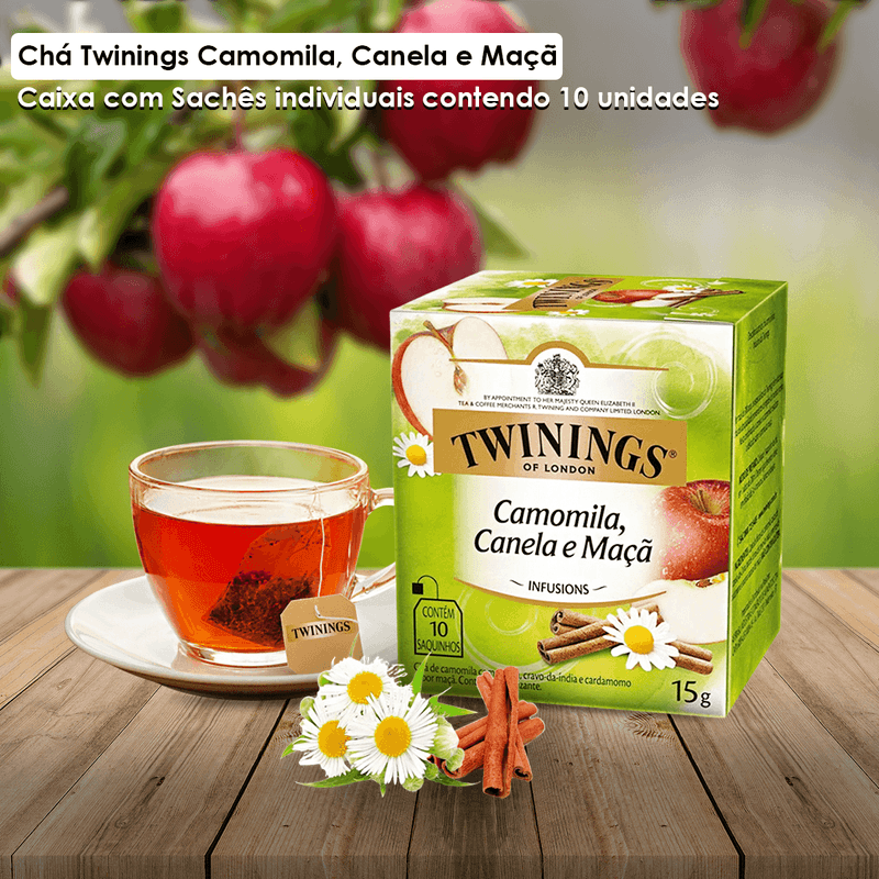 CHÁ CAMOMILA CANELA E MAÇÃ 10X1,5G TWININGS - Braslimpo